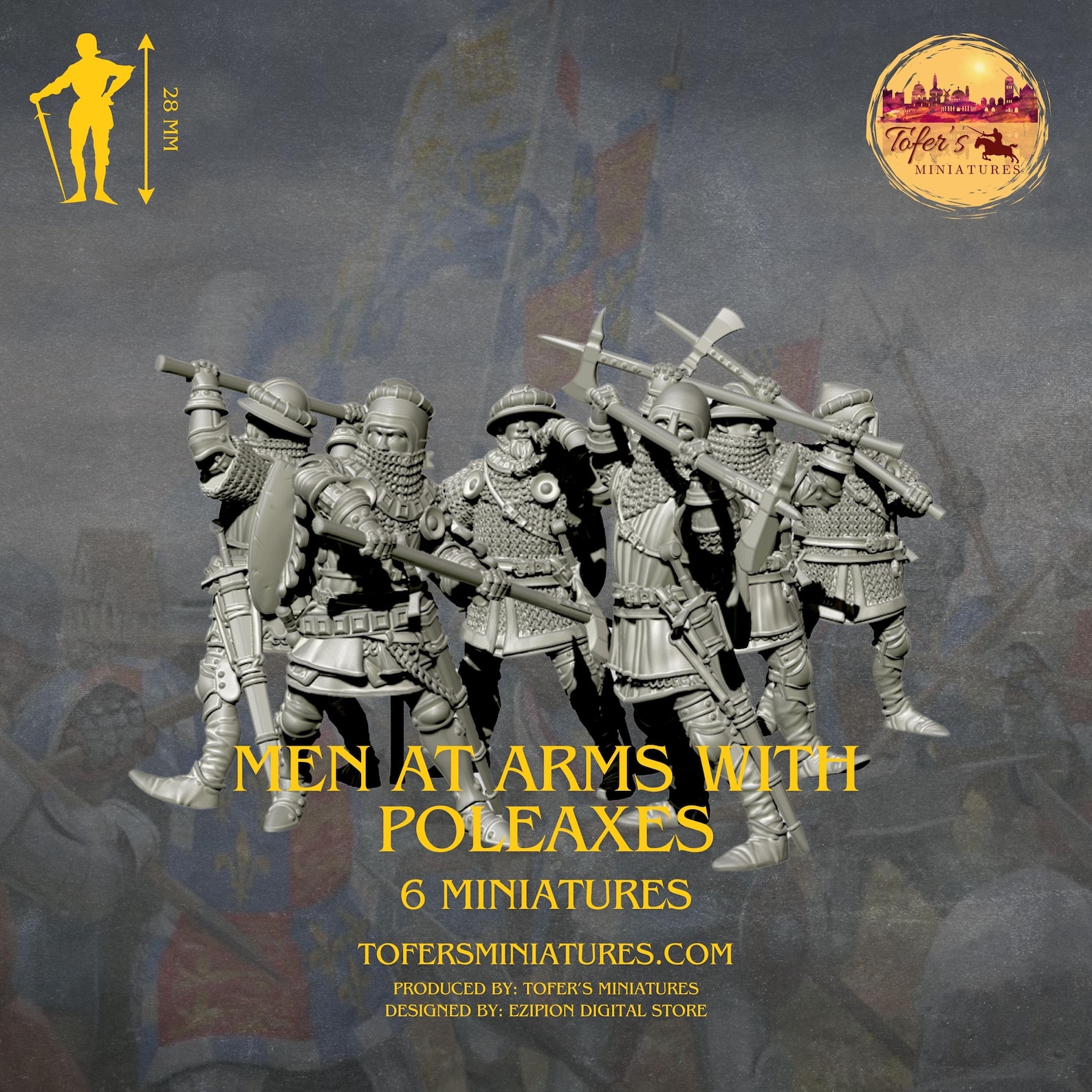 Set of 6 Medieval Men at Arms With Poleaxes. 28 Mm Miniatures Ideal for ...