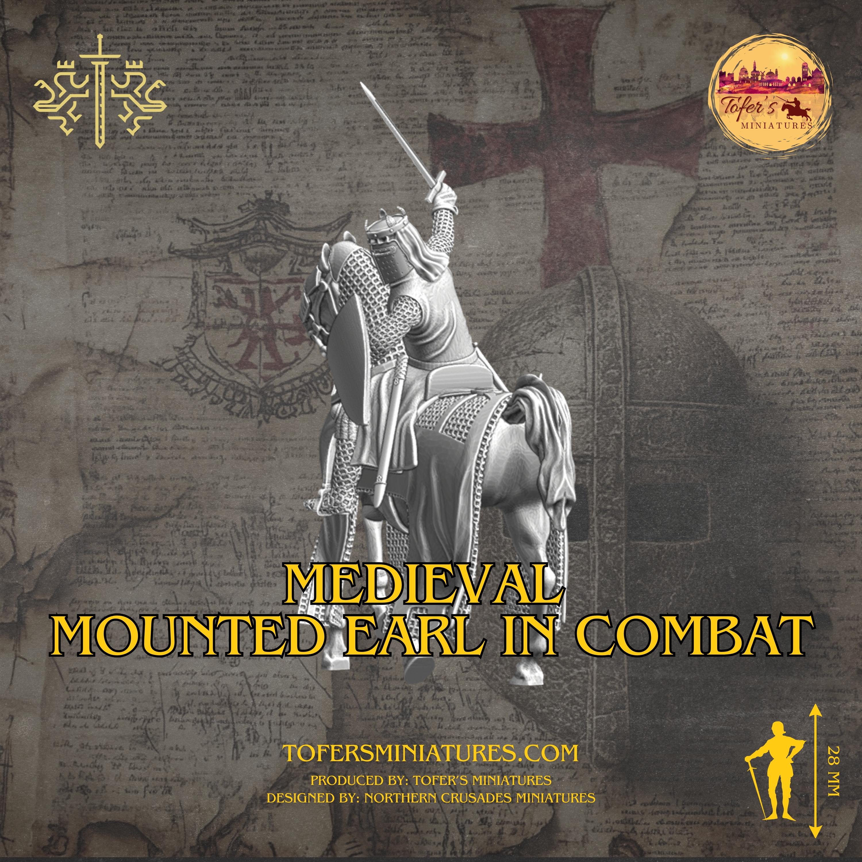 Medieval Mounted Earl in Combat. 28mm, 32mm, 40mm, 54mm, 75mm, for ...