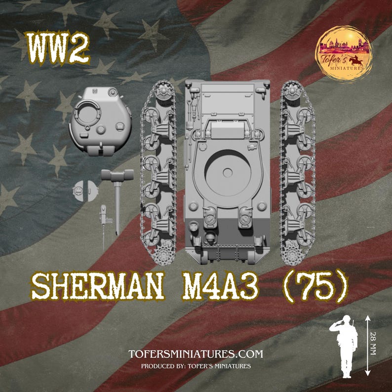 Sherman M4A3 (75) Tank (US, WW2) - Bolt Action 1/56 (28mm) Scale 28 Mm ...