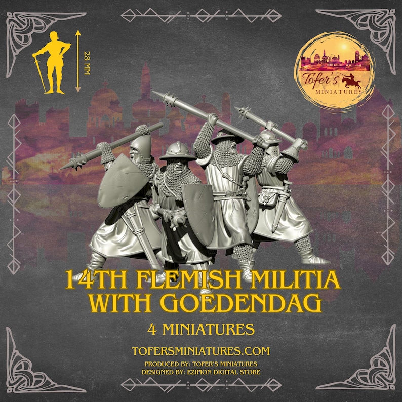 14th Century Flemish Militia With Goedendag. 28 Mm Miniatures - Etsy