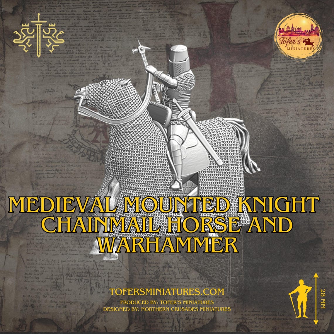 Medieval Mounted Knight Chainmail Horse and Warhammer. 28mm, 32mm, 40mm ...