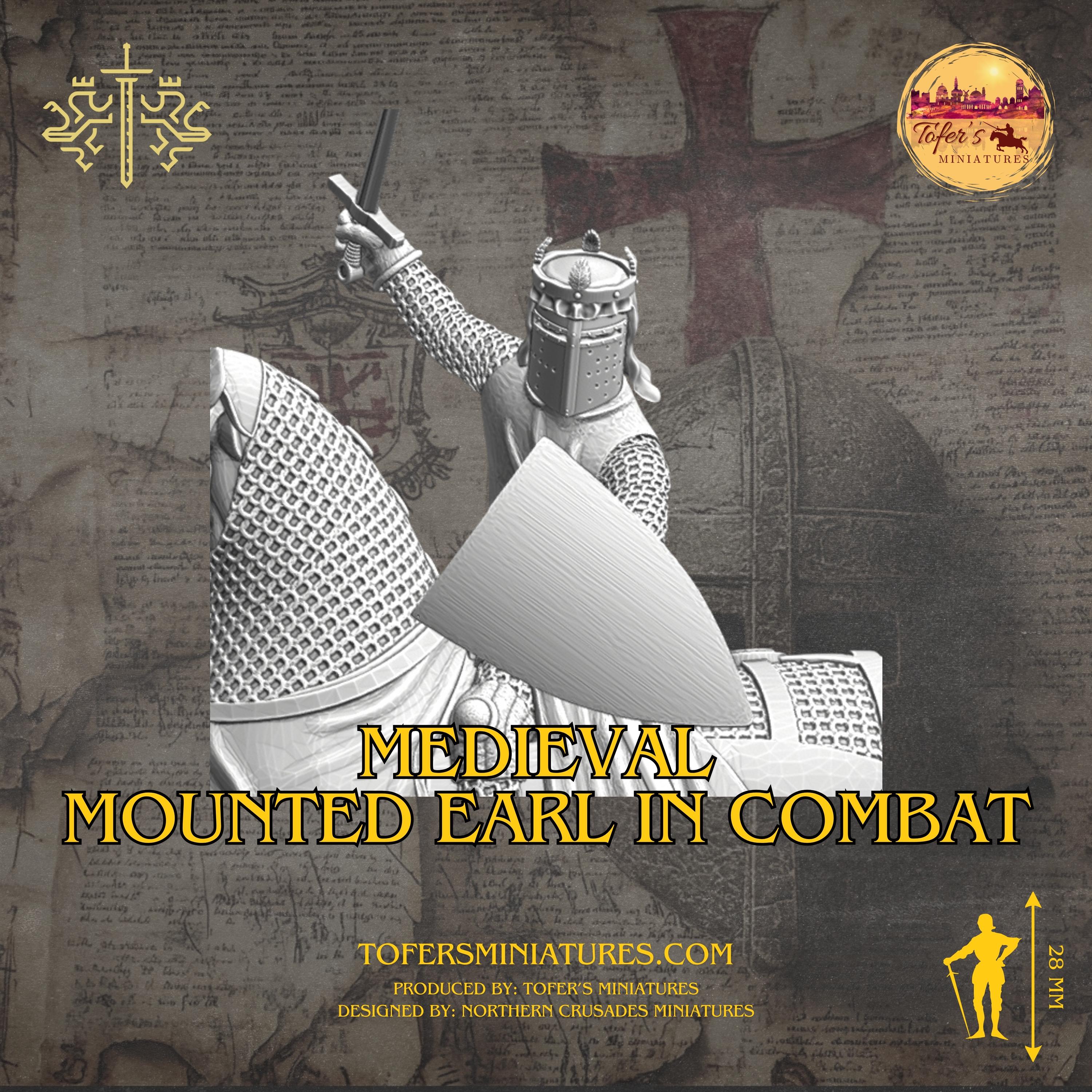 Medieval Mounted Earl in Combat. 28mm, 32mm, 40mm, 54mm, 75mm, for ...
