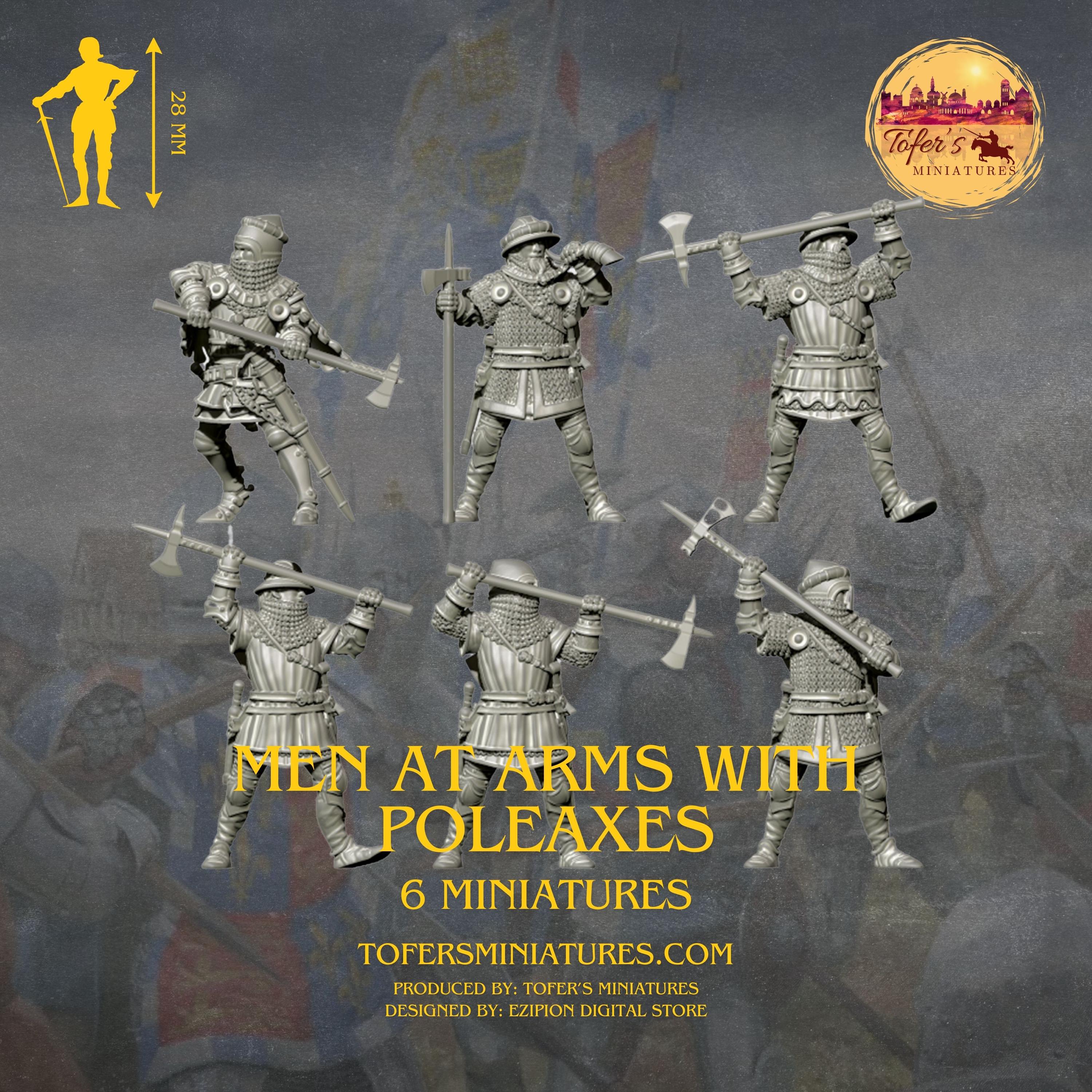 Set of 6 Medieval Men at Arms With Poleaxes. 28 Mm Miniatures Ideal for ...