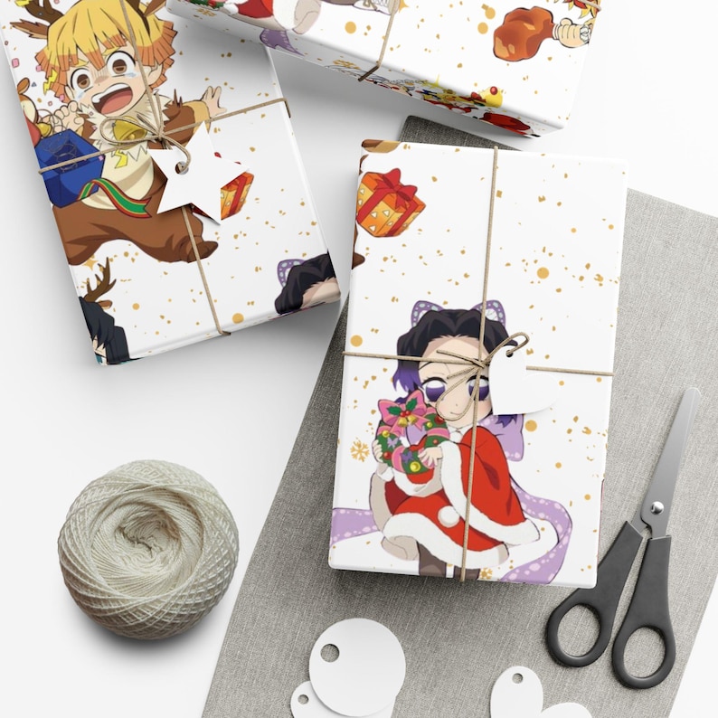 Chibi Demon Slayer Wrapping Paper, Anime Gift Wrap, Cute Kimetsu No ...