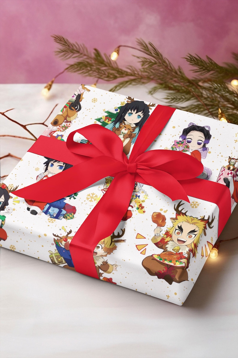 Chibi Demon Slayer Wrapping Paper, Anime Gift Wrap, Cute Kimetsu No ...