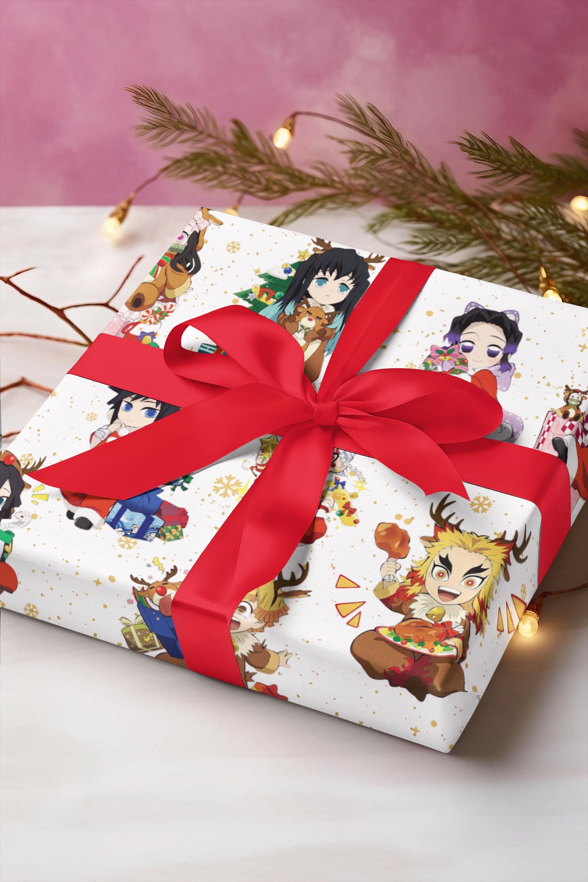 Chibi Demon Slayer Wrapping Paper, Anime Gift Wrap, Cute Kimetsu No ...