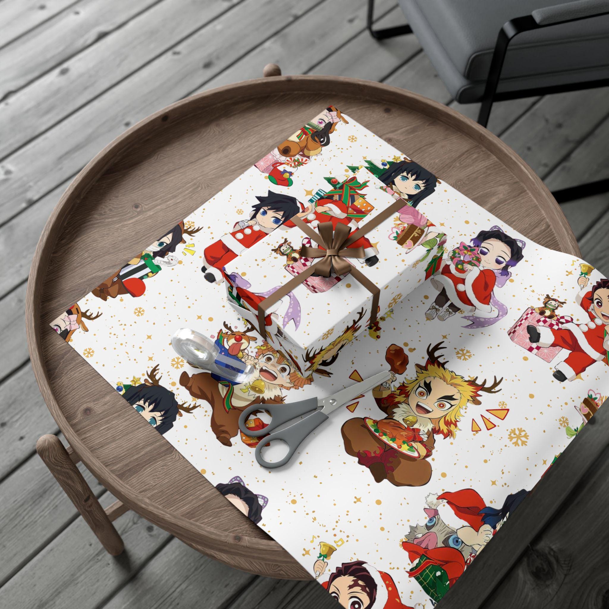 Chibi Demon Slayer Wrapping Paper, Anime Gift Wrap, Cute Kimetsu No ...