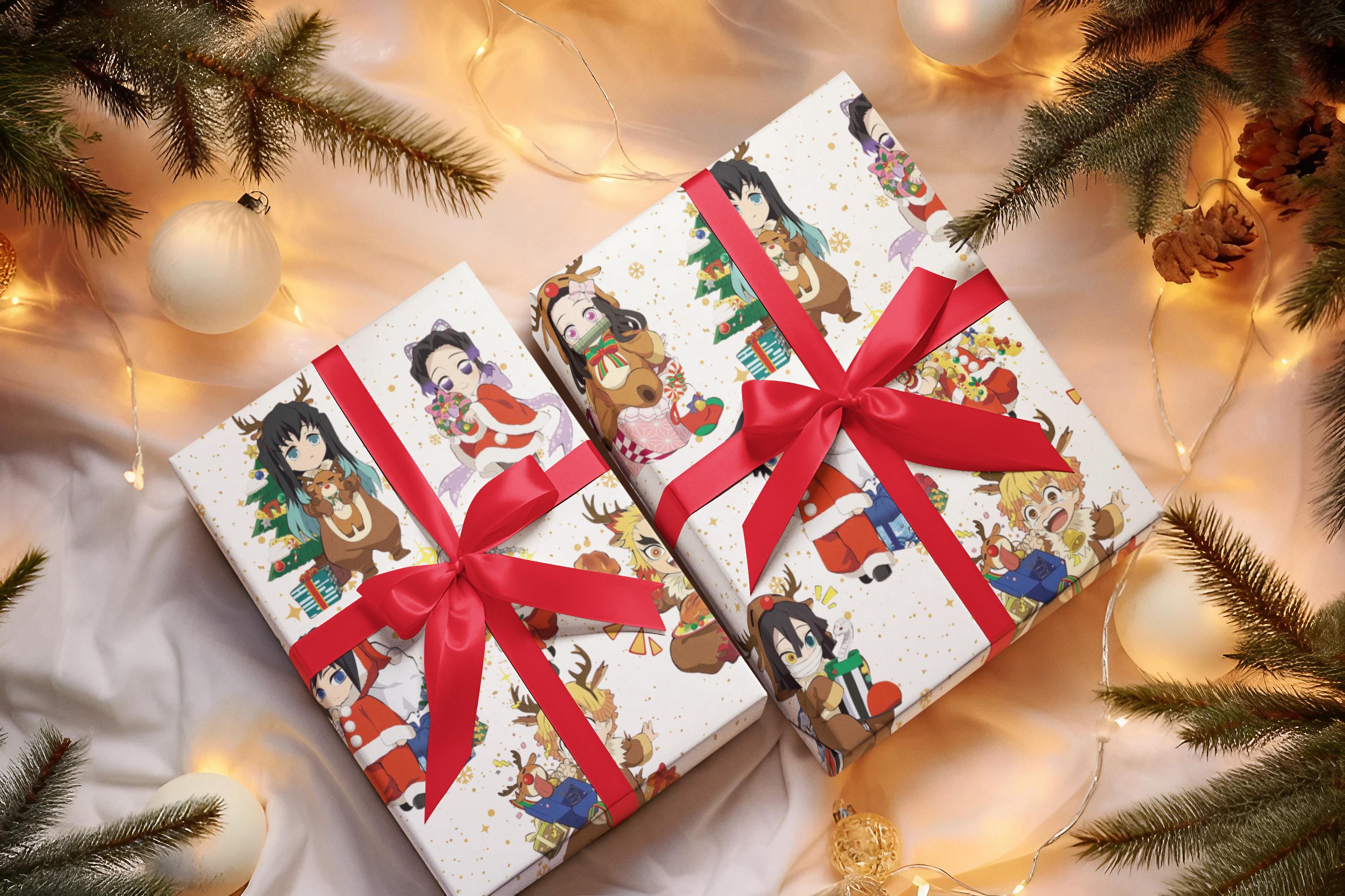 Chibi Demon Slayer Wrapping Paper, Anime Gift Wrap, Cute Kimetsu No ...