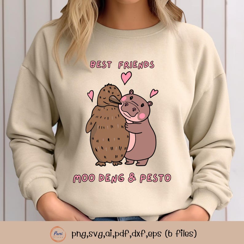 Best Friends Hippo and Penguin SVG | Moo Deng & Pesto Friendship Design ...
