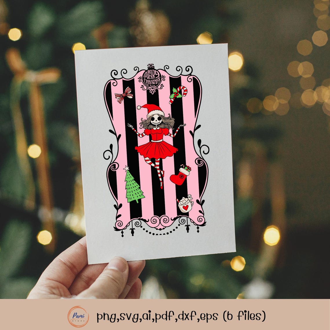 Gothic Christmas Skeleton Girl Clipart | Spooky Holiday PNG SVG ...