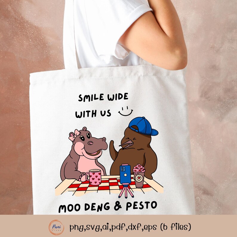 Smile Wide Hippo and Penguin SVG | Moo Deng & Pesto Best Friends Design ...