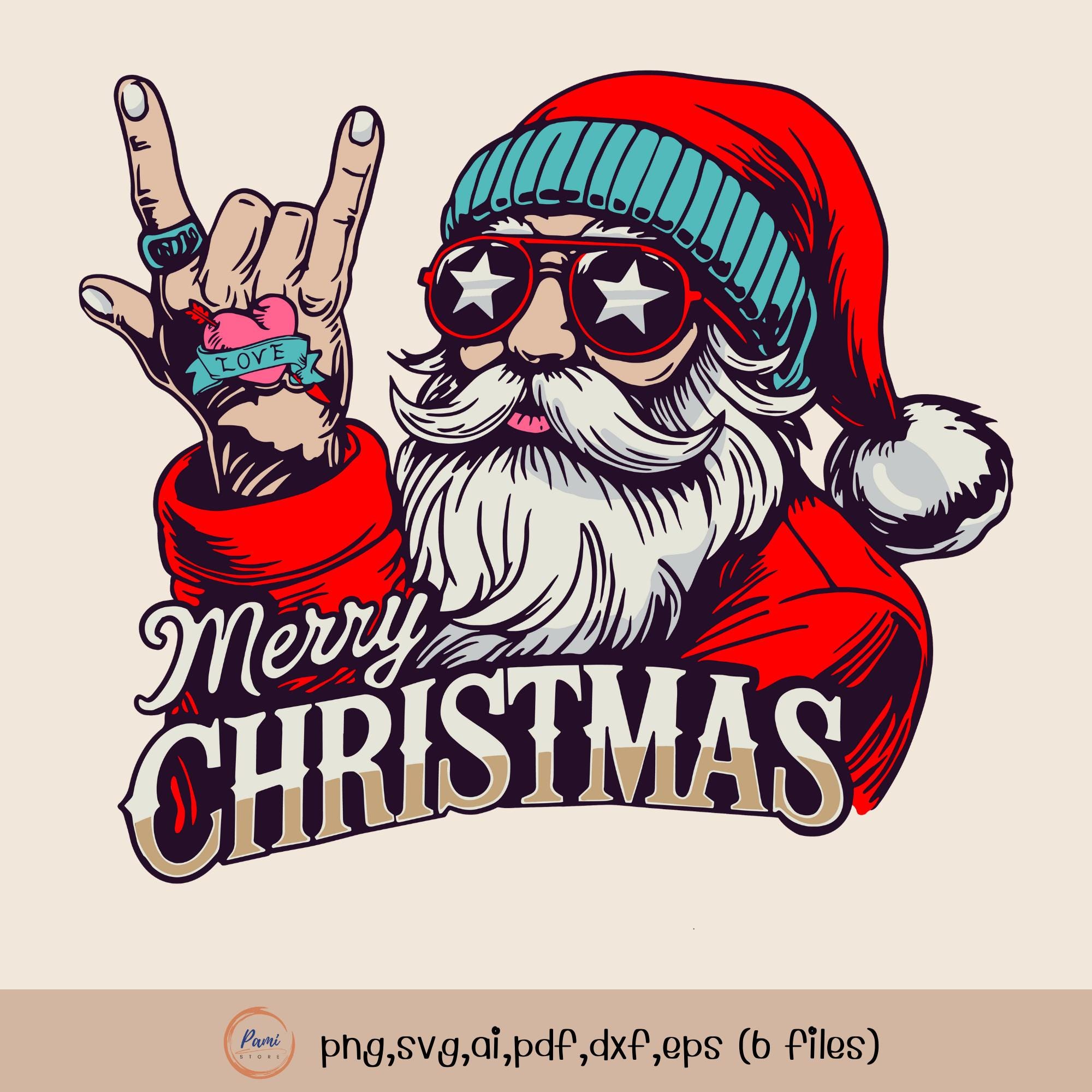 Rock Santa Christmas SVG | Cool Santa Claus Clipart | Christmas Rock ...