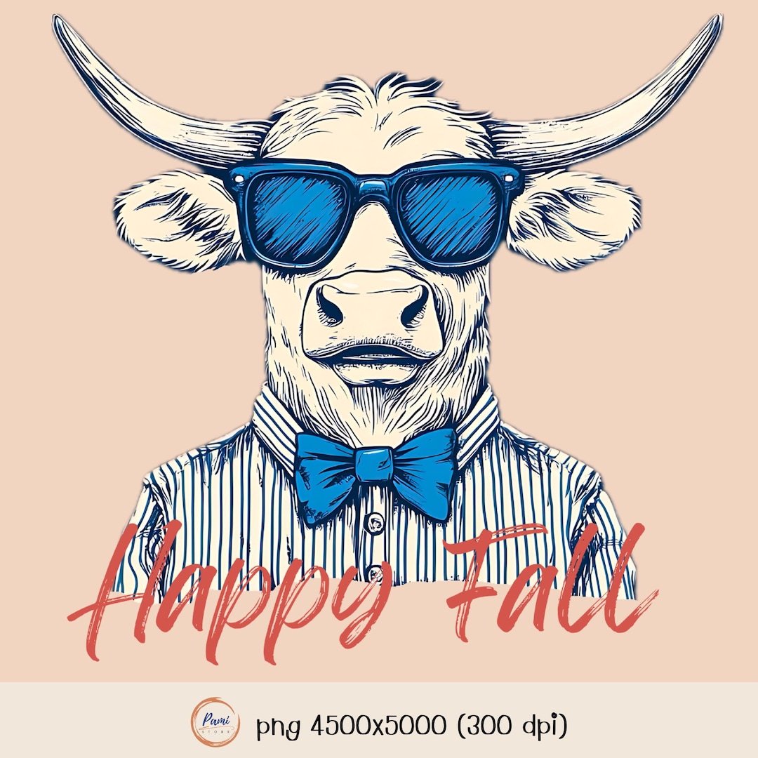 Happy Fall Highland Cow PNG | Cool Cow Autumn Digital I Stylish ...
