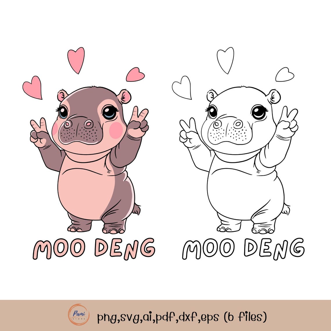 Moo Deng Hippo Svg Cute Thai Hippo Baby Hippo Vector for Cricut Moo ...