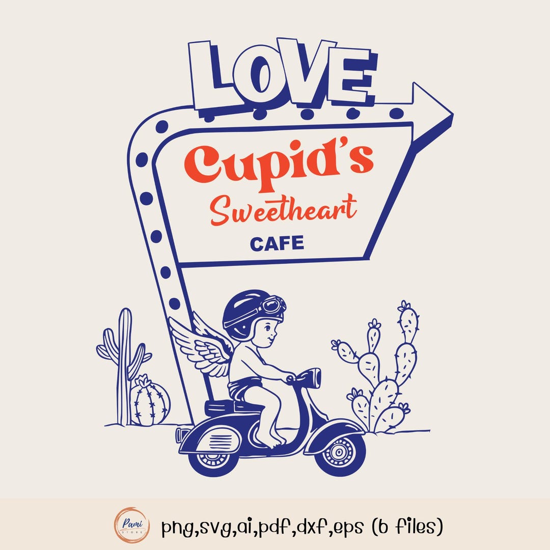 Cupid Sweetheart Cafe SVG Retro Valentine Digital Art vintage Cupid ...