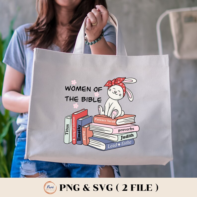 Women of the Bible Digital Art , Cute Rabbit on Books Illustration PNG ...