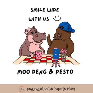 Smile Wide Hippo and Penguin SVG | Moo Deng & Pesto Best Friends Design ...