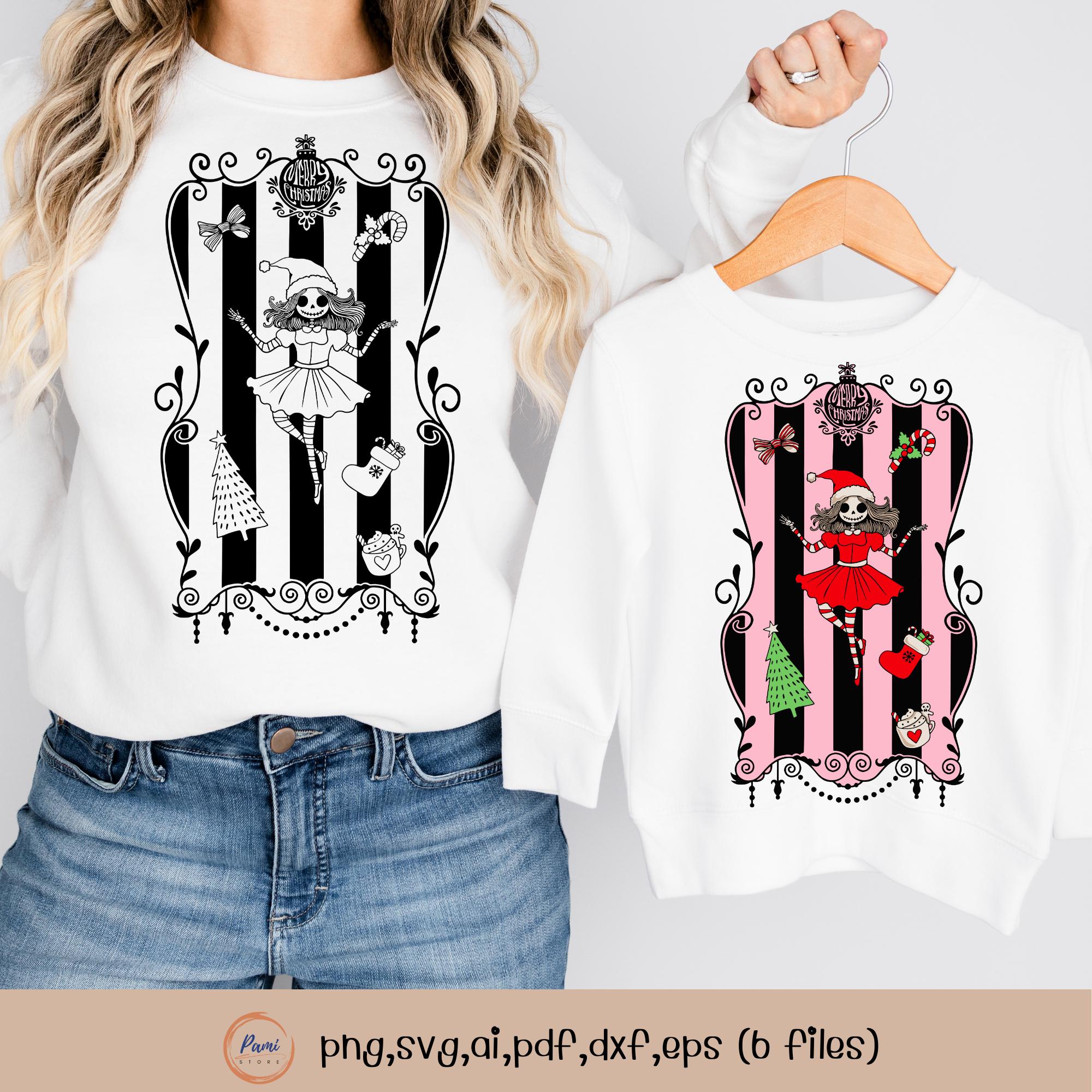 Gothic Christmas Skeleton Girl Clipart | Spooky Holiday PNG SVG ...