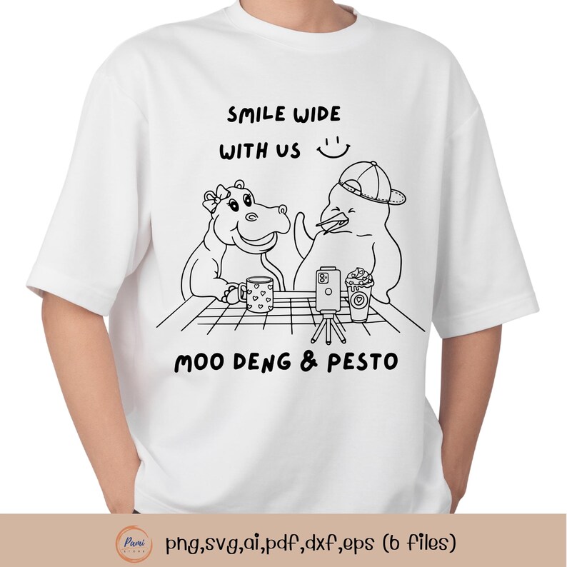 Smile Wide Hippo and Penguin SVG | Moo Deng & Pesto Best Friends Design ...