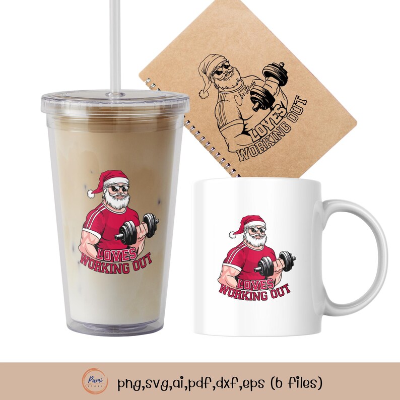 Christmas Santa Loves Working Out Design I Gym Santa Claus PNG I ...