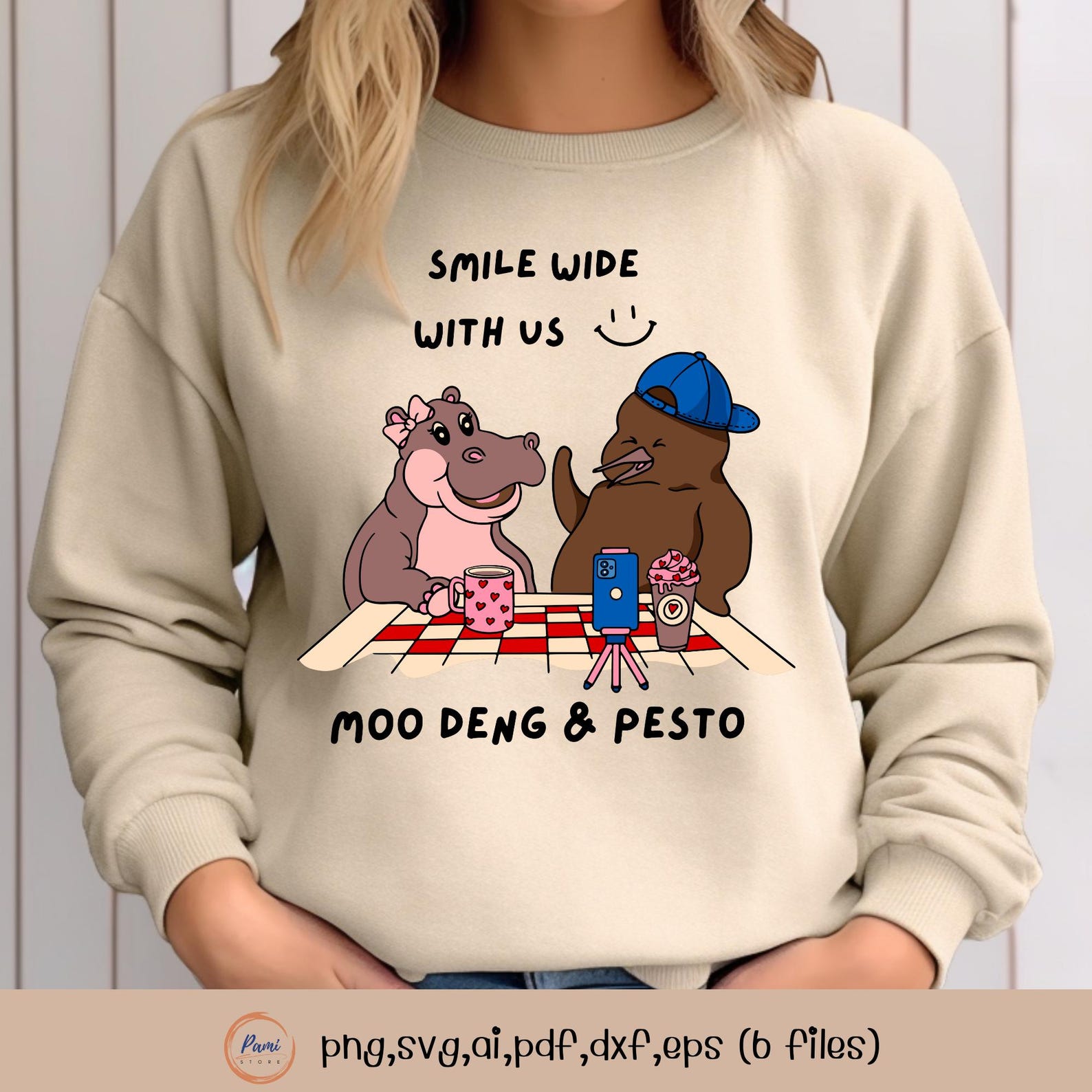 Smile Wide Hippo and Penguin SVG | Moo Deng & Pesto Best Friends Design ...