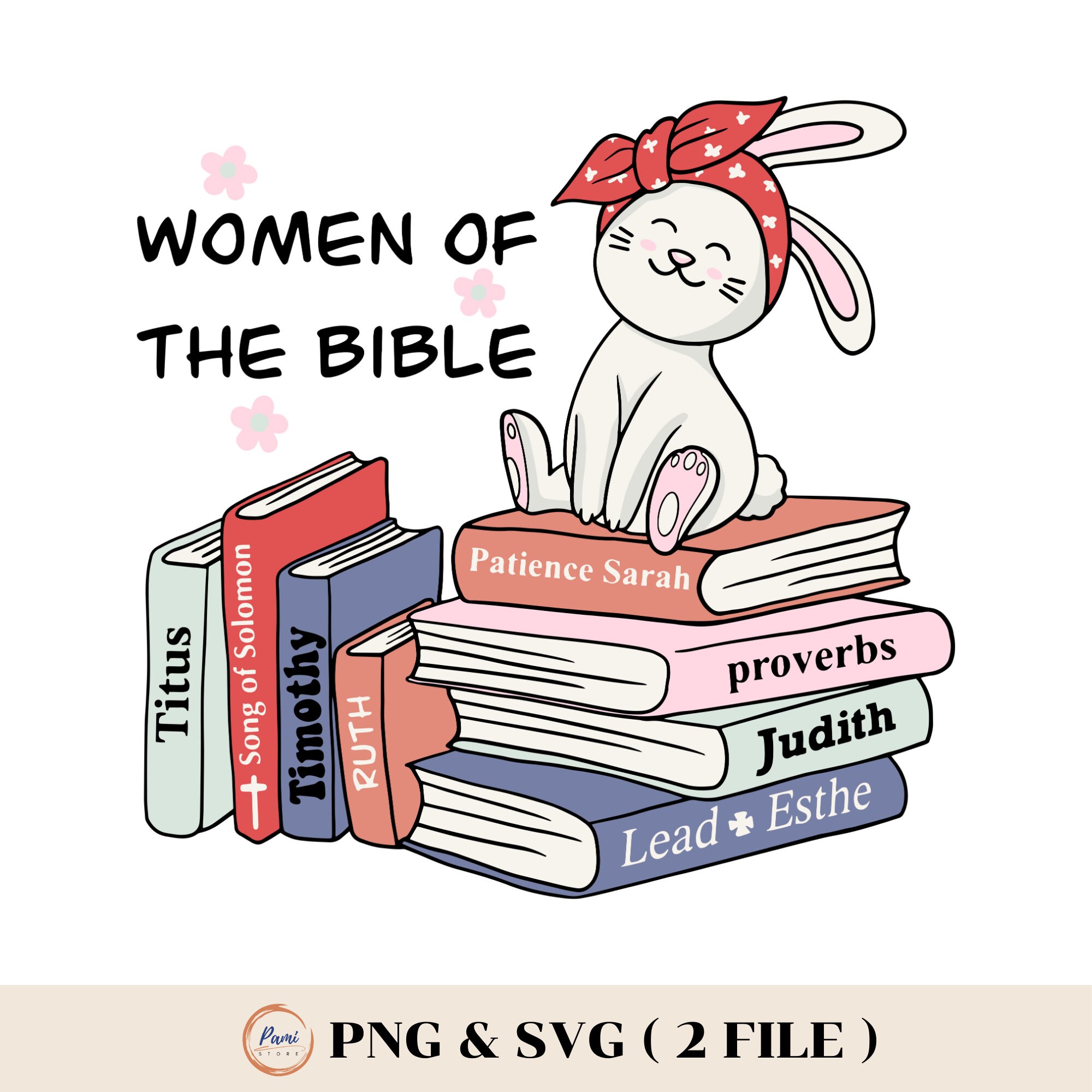 Women of the Bible Digital Art , Cute Rabbit on Books Illustration PNG ...