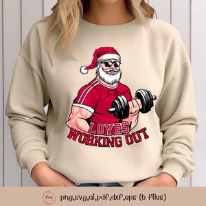 Christmas Santa Loves Working Out Design I Gym Santa Claus PNG I ...