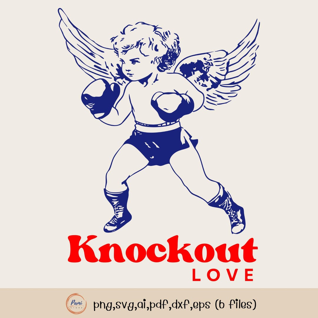 Knockout Love SVG | Retro Valentine Boxing Cupid Clipart | Vintage Valentine's Day Shirt Design ...