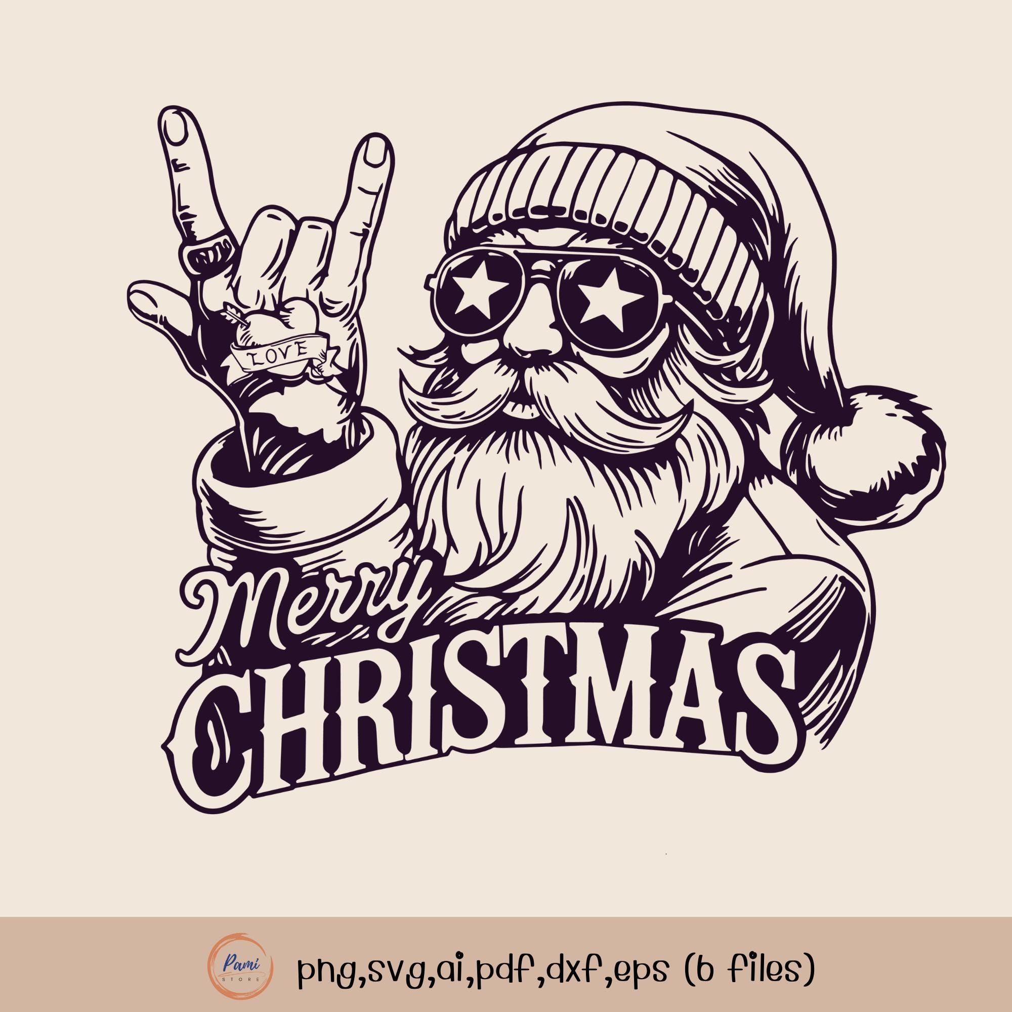 Rock Santa Christmas SVG | Cool Santa Claus Clipart | Christmas Rock ...