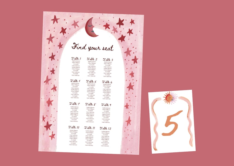 Seating Plan and Table Number Template, Wedding and Event Stationery ...