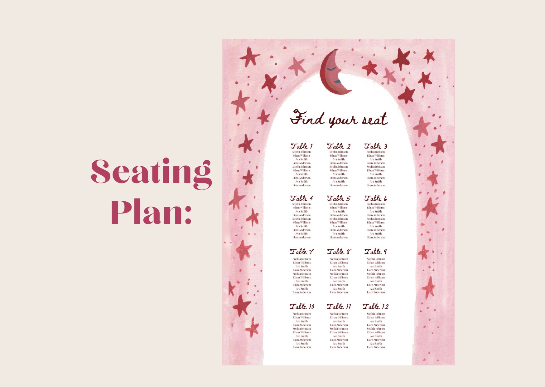Seating Plan and Table Number Template, Wedding and Event Stationery ...
