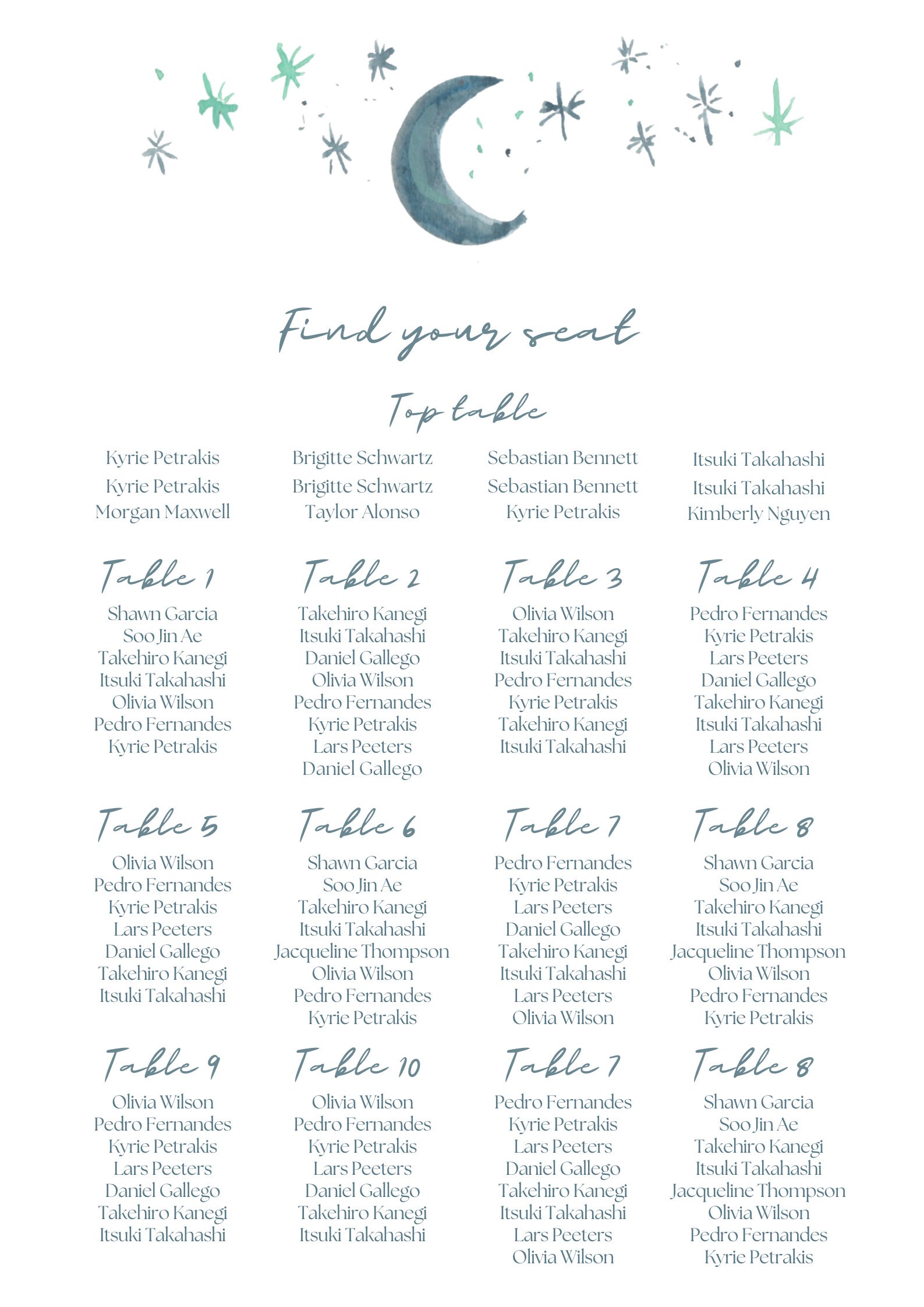 Seating Plan Table Number and Place Card Template Moon and - Etsy