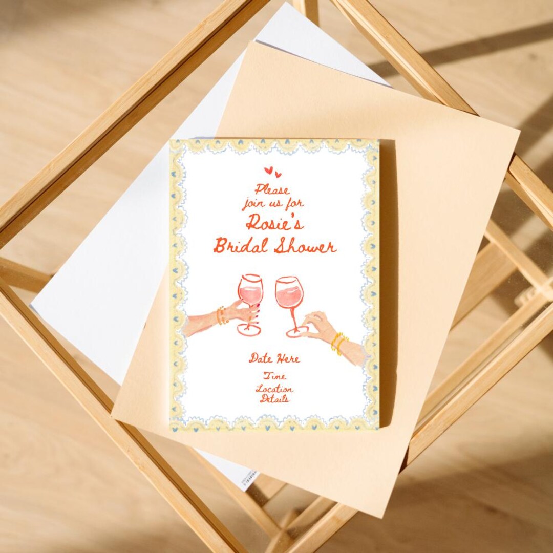 Frilly Heart Border Bridal Shower Invitation, Digital Download ...