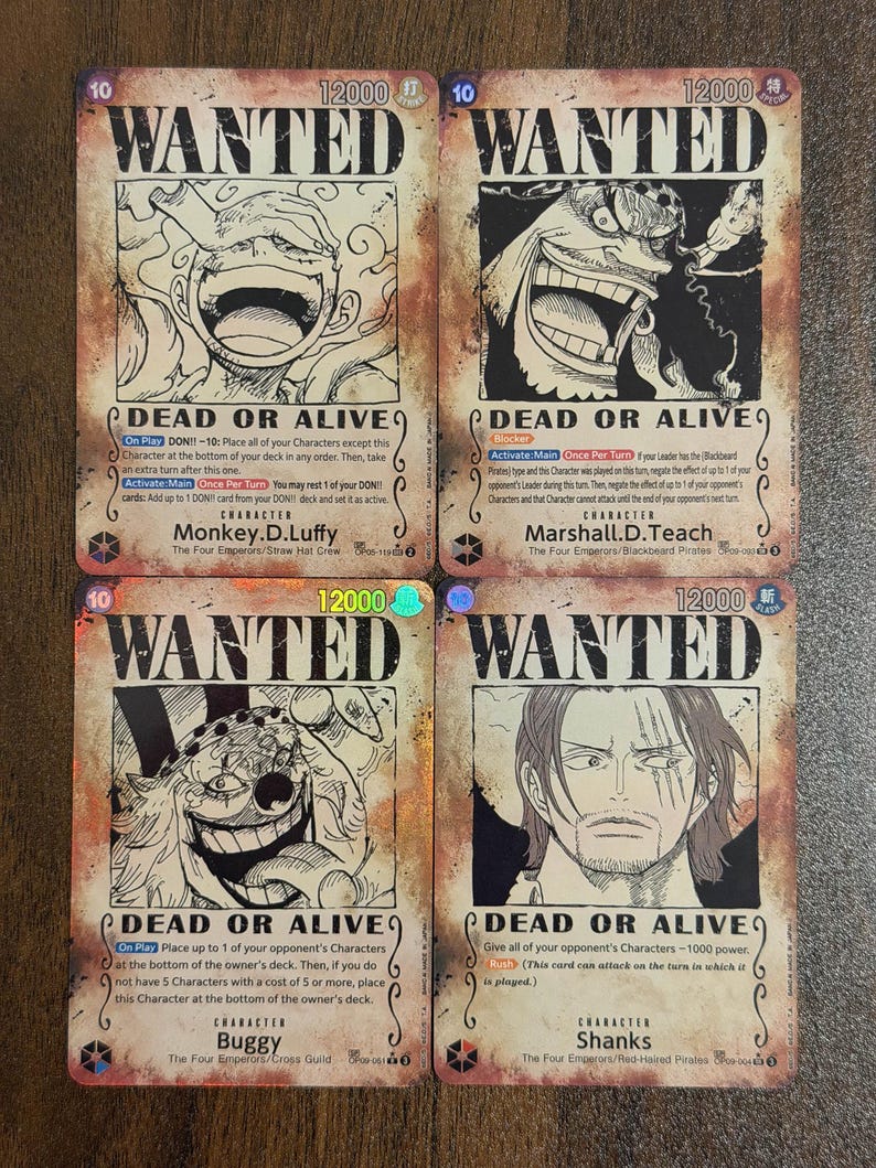 Holographic One Piece TCG Wanted SP Cards | Handmade Proxy Set of 4 - Etsy