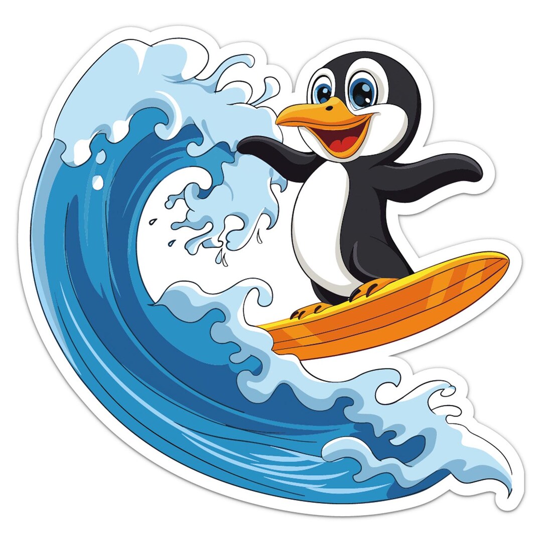 Surfing Penguin Car Bumper Sticker Decal - Etsy