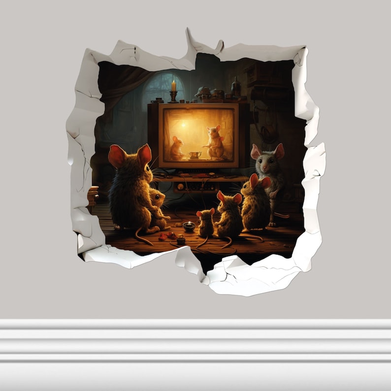 Mouse Family Watching TV in Mouse Hole Vinyl Sticker Car Bumper Decal ...