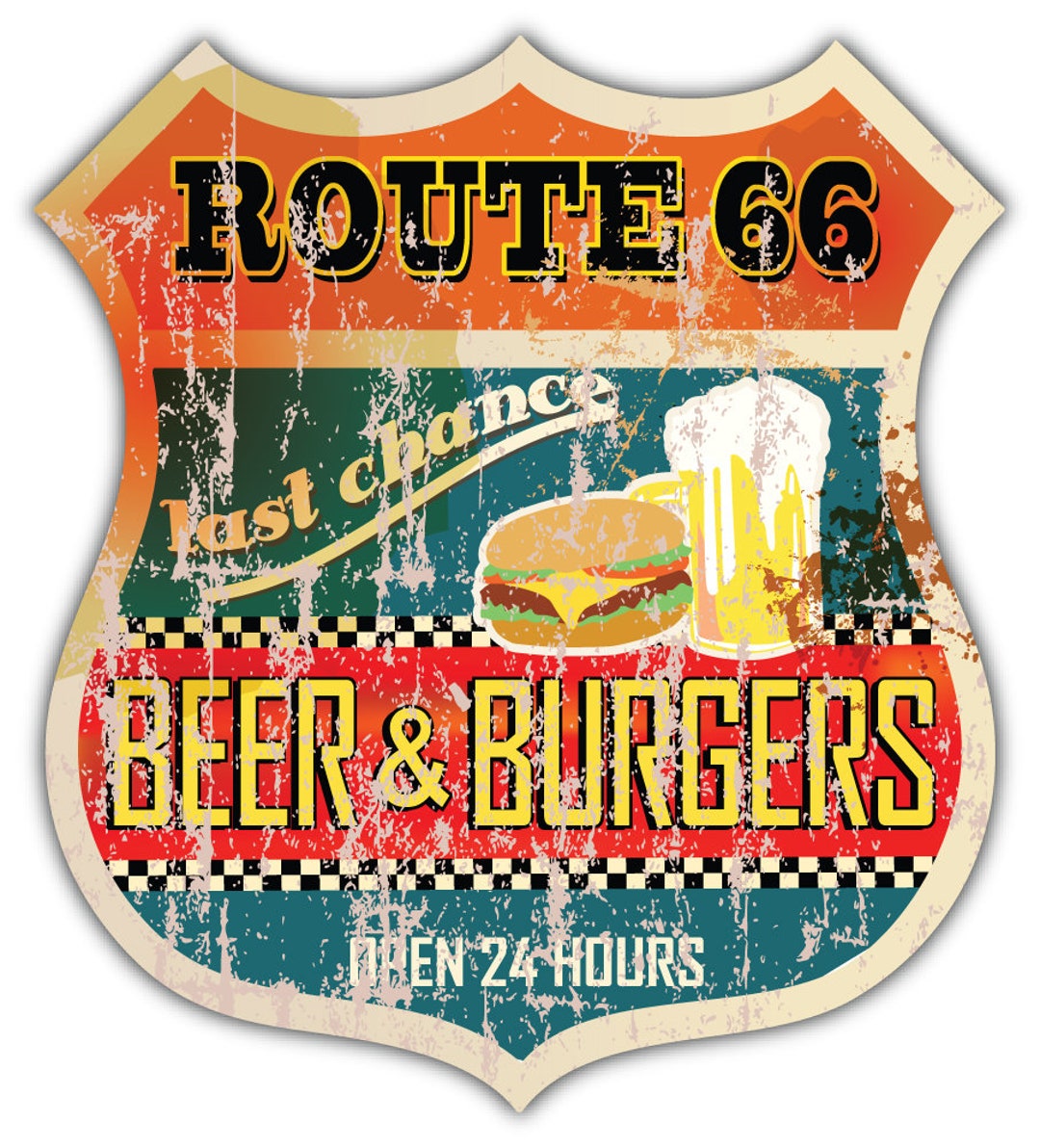 Route 66 Road Bar Food Grunge USA Emblem Car Bumper Sticker Decal - Etsy