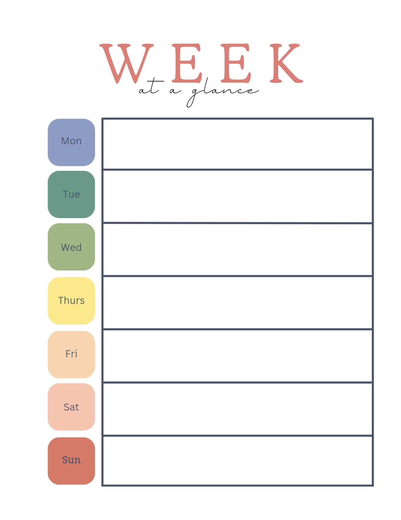 Simple Week at a Glance Printable - Etsy
