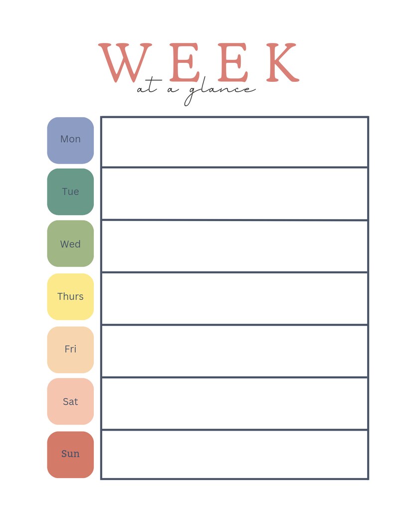 Simple Week at a Glance Printable - Etsy