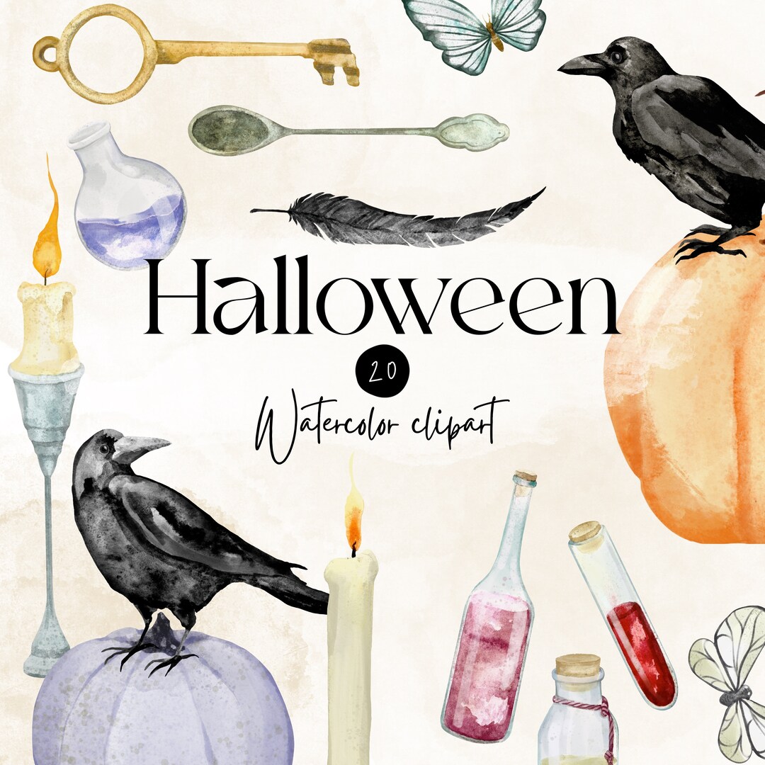 Watercolor Halloween Digital Clipart Set Fall Decor Spooky Clipart ...