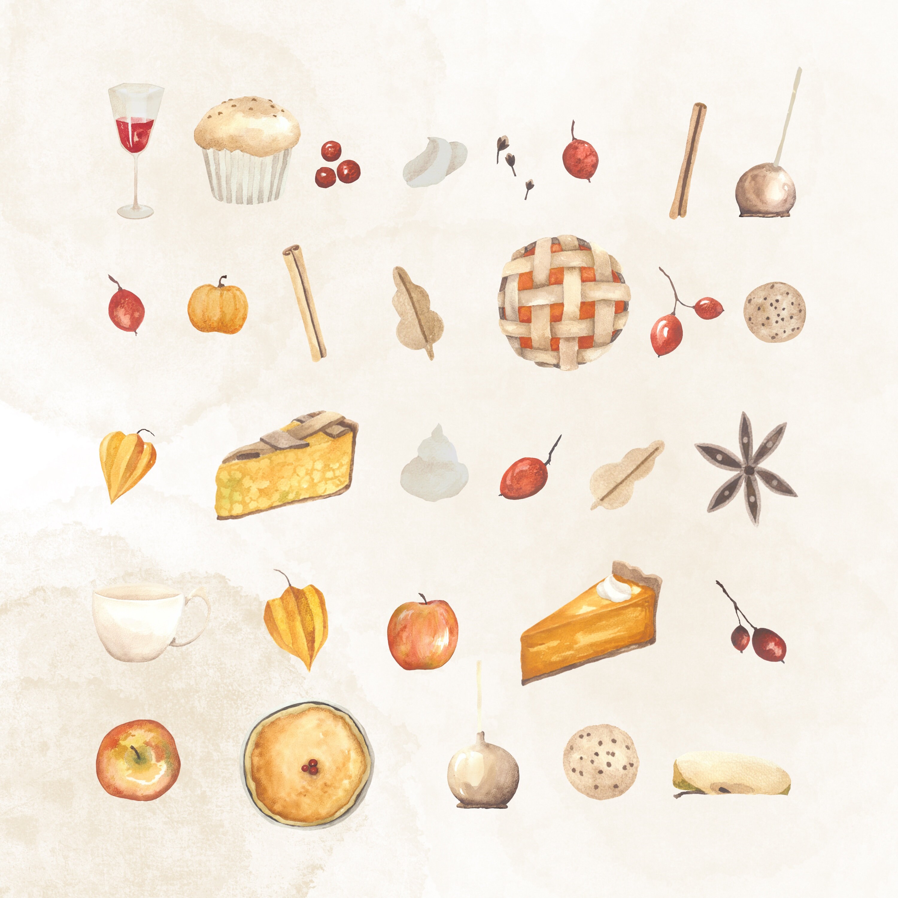 Cozy Digital Watercolor Clipart, Fall Sweets, Sweet Dessert Watercolor ...