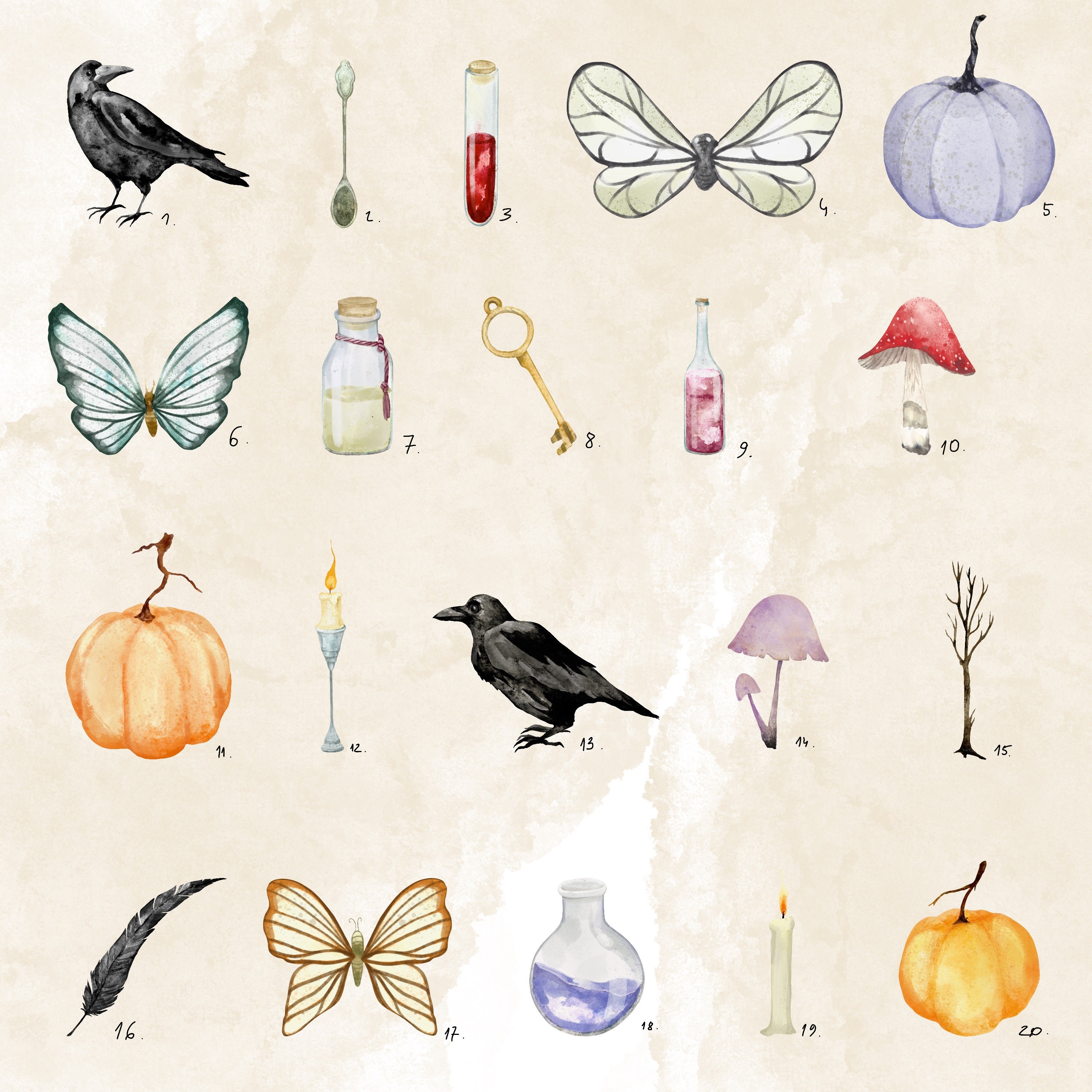 Watercolor Halloween Digital Clipart Set Fall Decor Spooky - Etsy