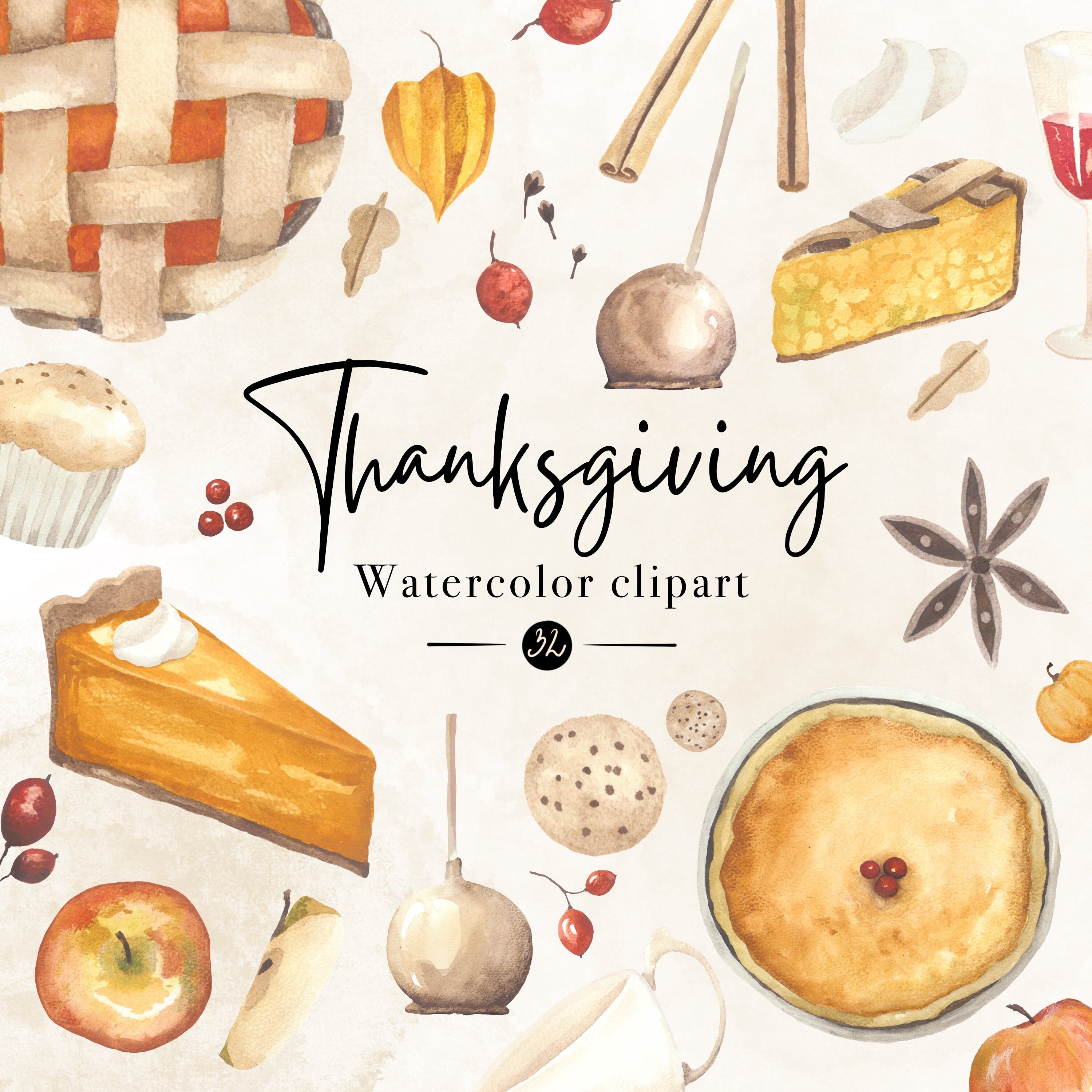 Cozy Digital Watercolor Clipart, Fall Sweets, Sweet Dessert Watercolor ...