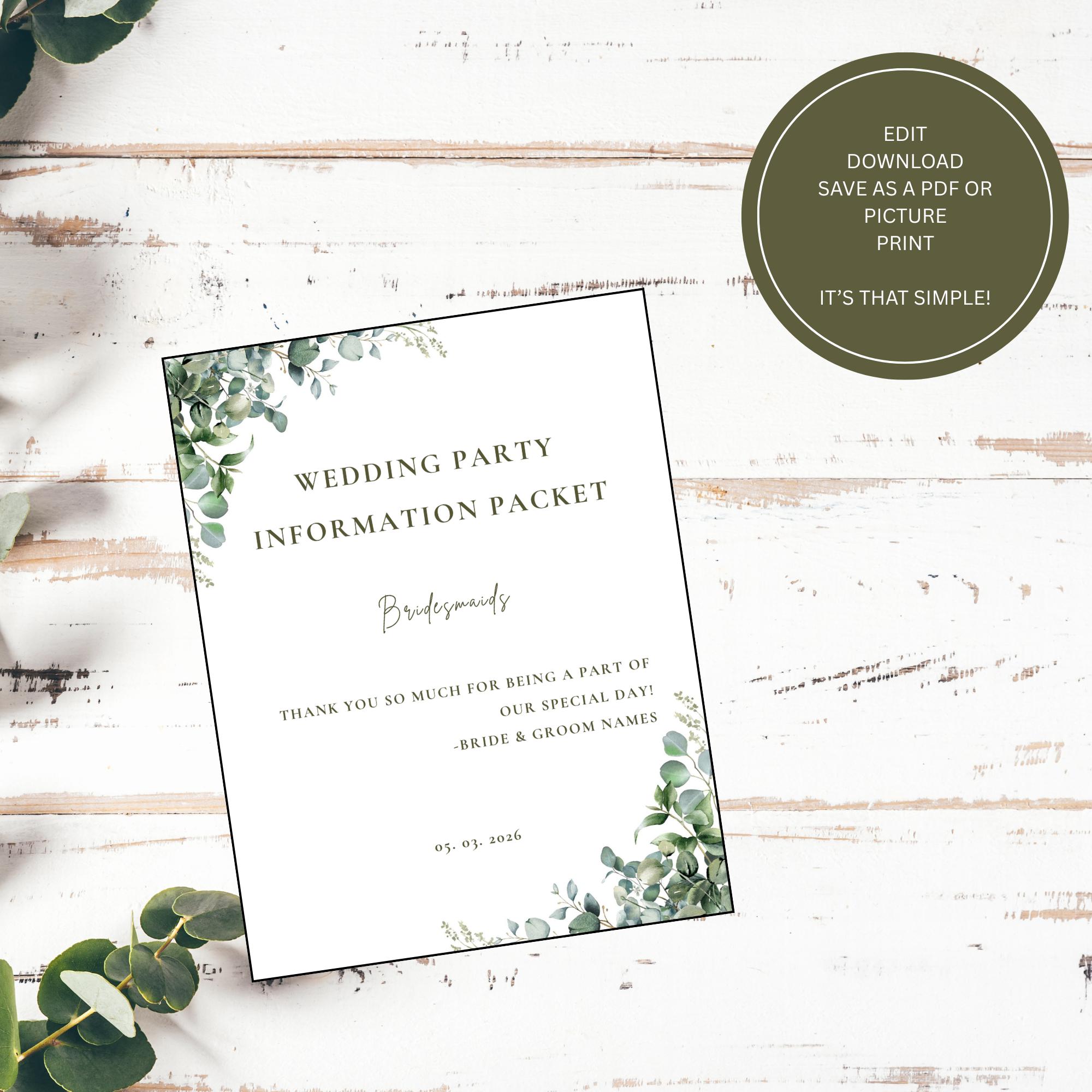 EDITABLE Wedding Wedding Info Packet for Bridesmaids | Canva Template ...