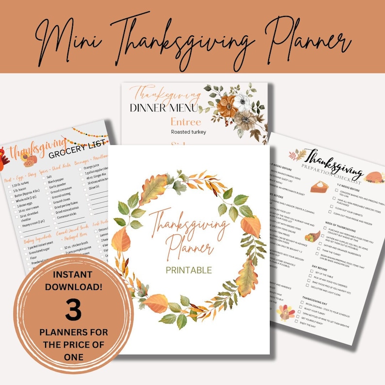 Mini Thanksgiving Planner | Printable | Thanksgiving Planner | Instant ...