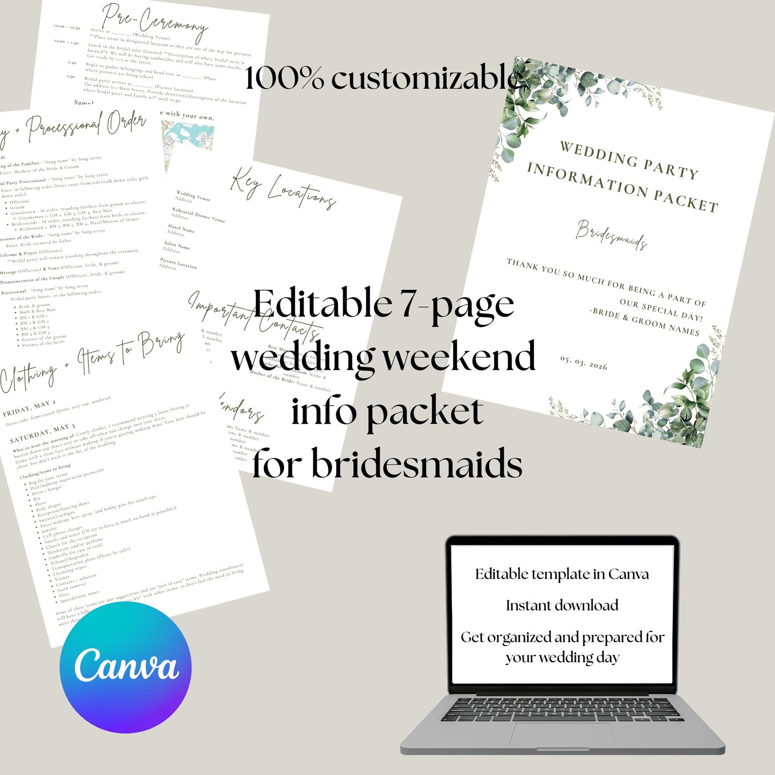 EDITABLE Wedding Wedding Info Packet for Bridesmaids | Canva Template ...