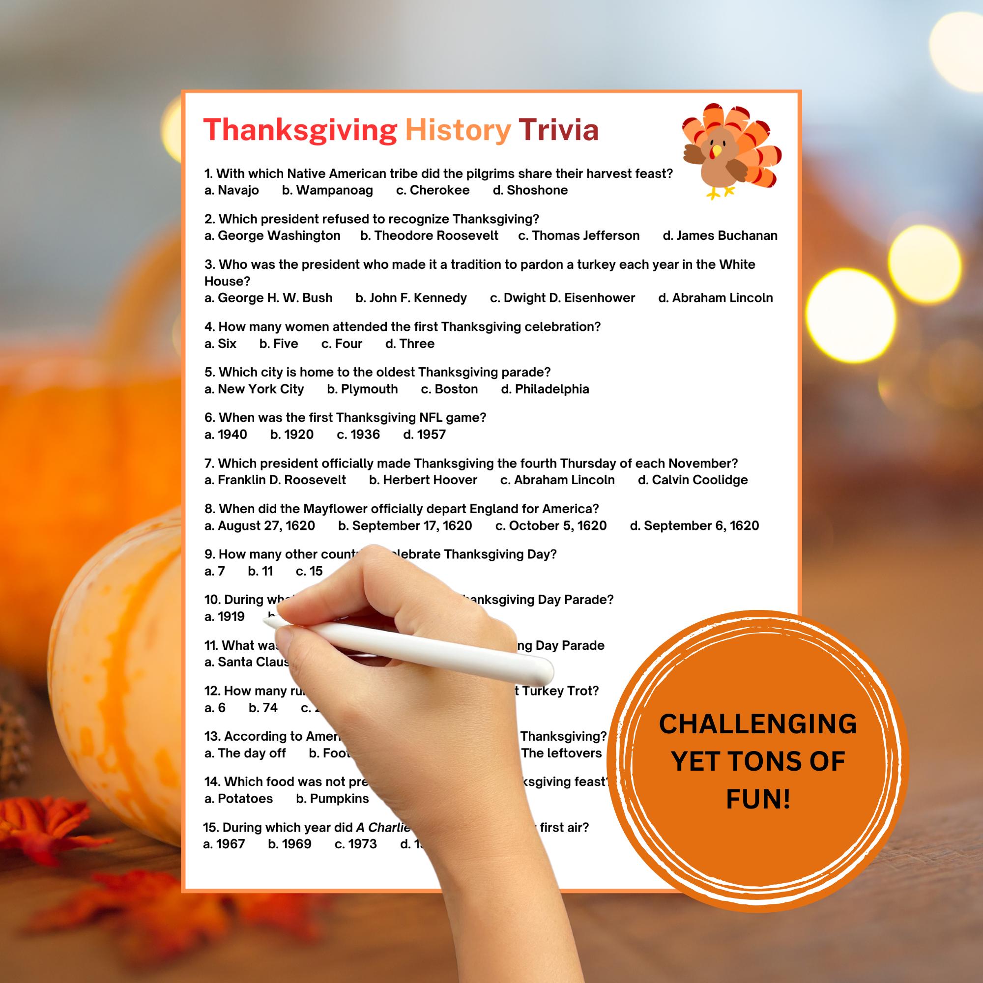 Thanksgiving History Trivia | Thanksgiving Trivia Game | Thanksgiving ...