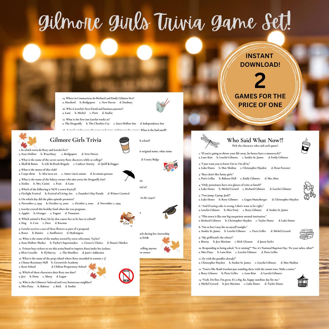 Gilmore Girls Trivia Game Set | Fall Printables | Party Game | Instant ...
