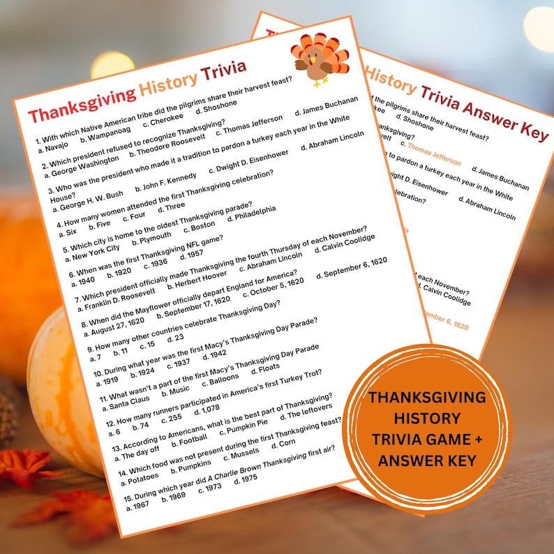 Thanksgiving History Trivia | Thanksgiving Trivia Game | Thanksgiving ...