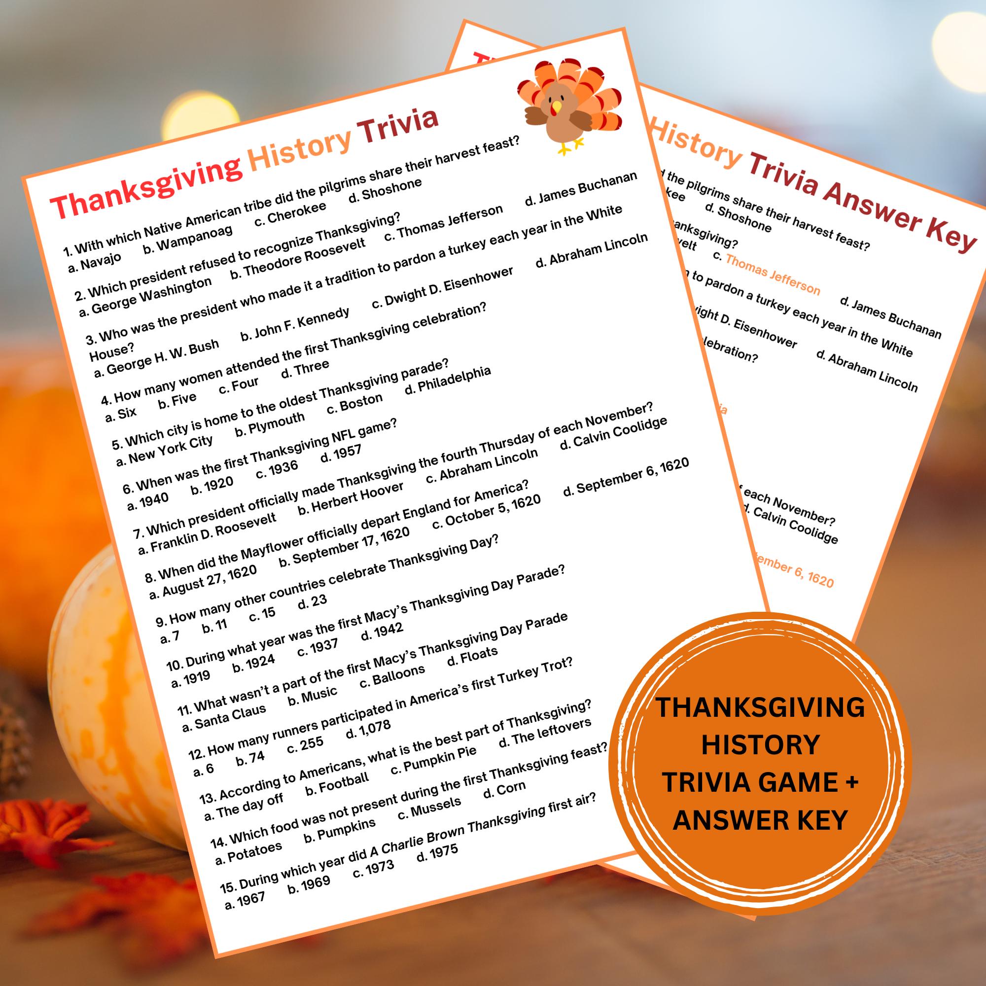 Thanksgiving History Trivia | Thanksgiving Trivia Game | Thanksgiving ...